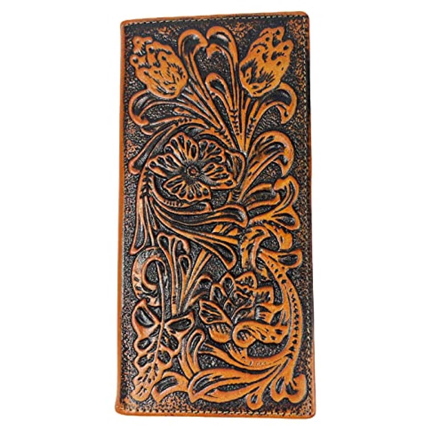 Urbalabs Western Cowboy Leather Long Wallets for Men Tooled Brown ...