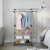 Ktaxon Portable Double Rolling Rail Adjustable Clothes Garment Rack ...