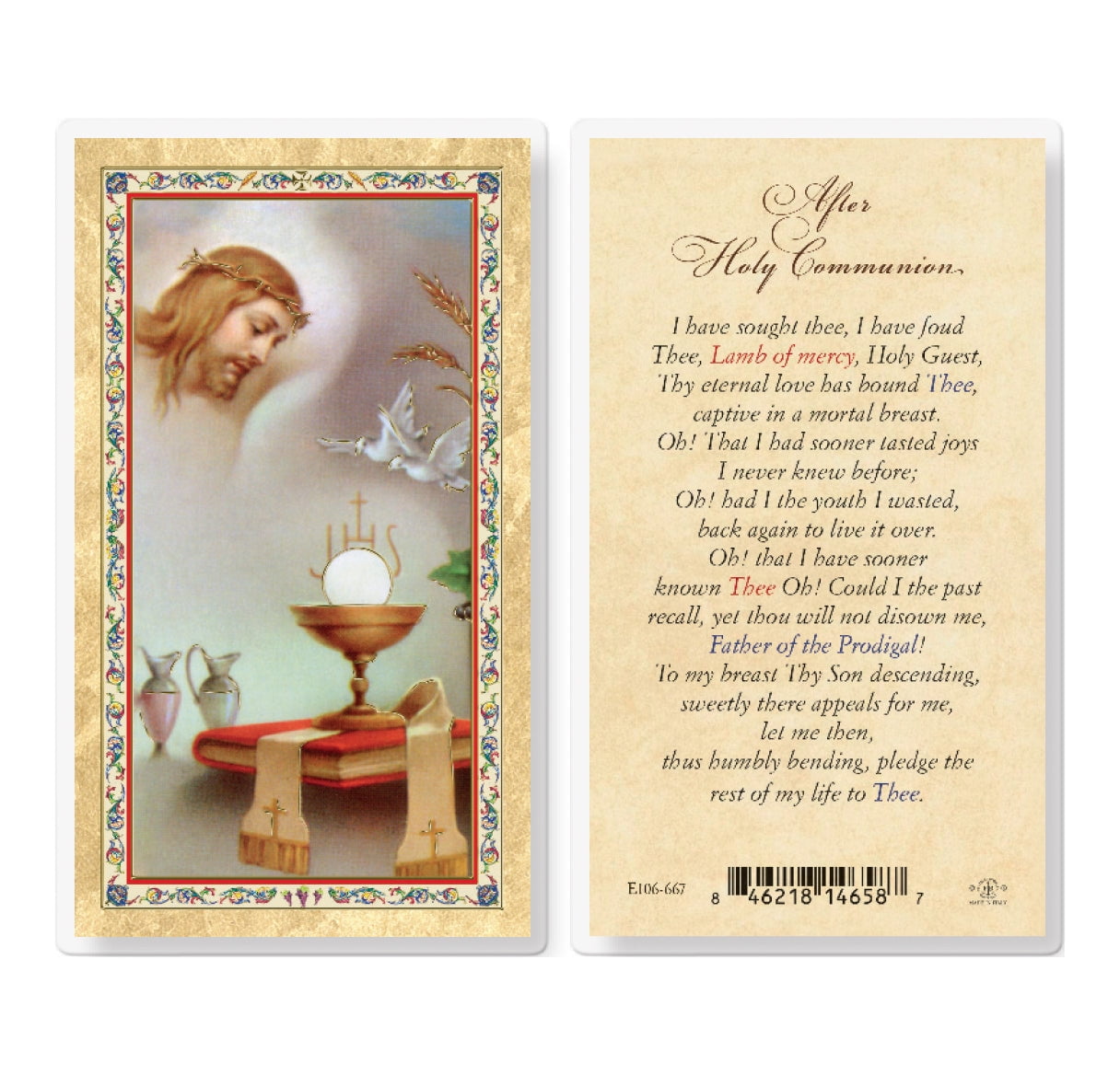 Prayer After Holy Communion Gold-Stamped Laminated Catholic Prayer Holy ...