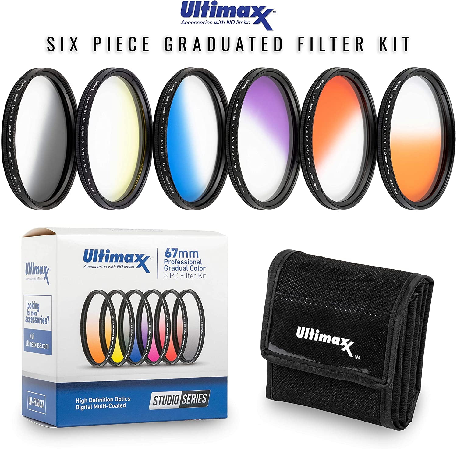 58MM Ultimaxx Six Piece Gradual Color Filter Kit(Orange, Yellow, Blue ...
