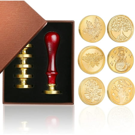 Wax Seal Stamp Set, 6 Sealing Copper Heads & Wooden Hilt Letter Sealing ...