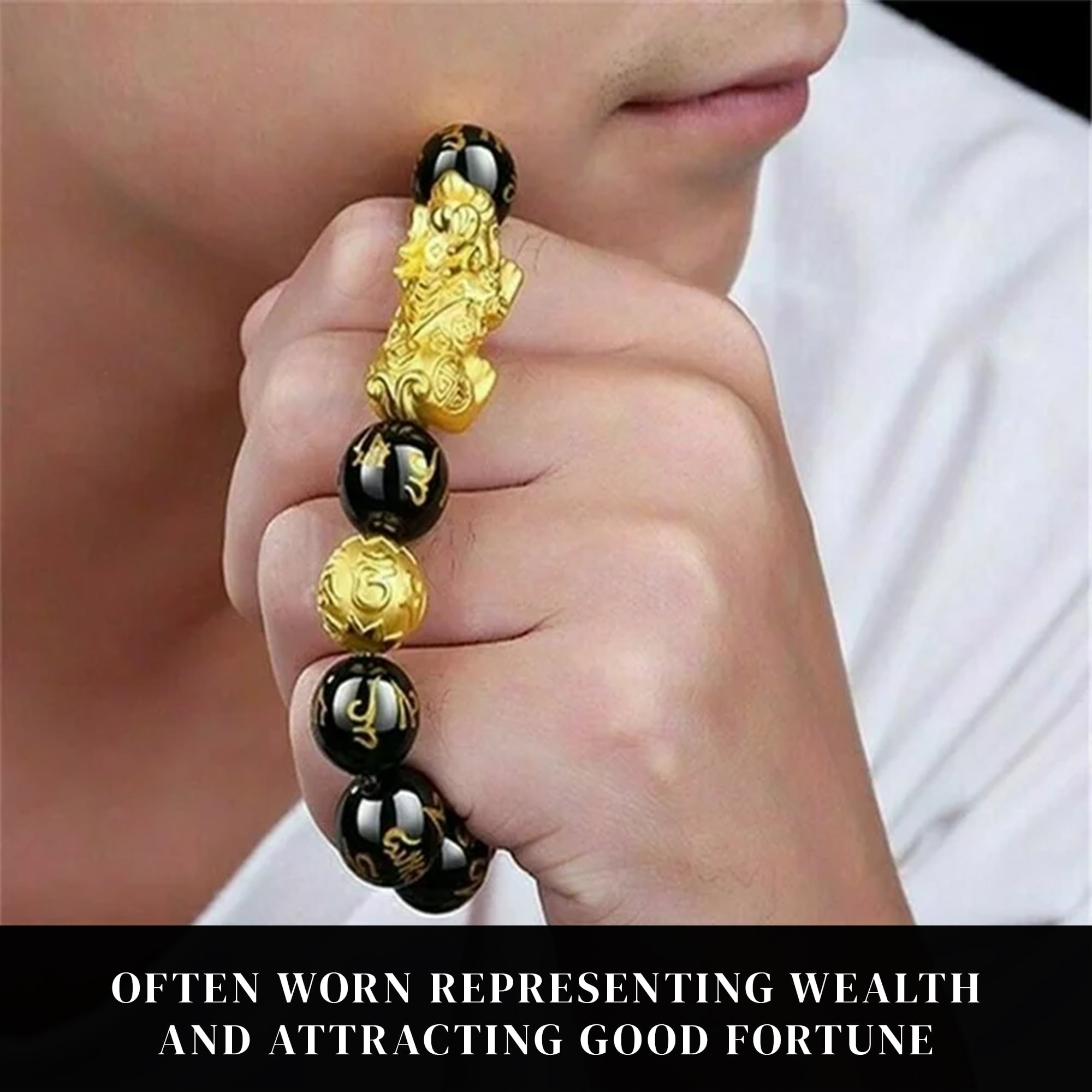 Feng Shui Black Obsidian Bead Bracelet Attract Wealth Good Luck Bangle Pi Xiu Walmart