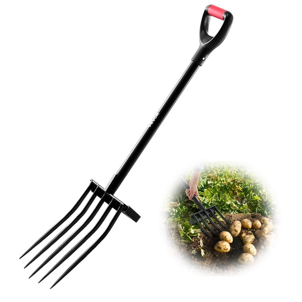VEVOR Horca de jardín de 5 dientes con mango de metal de 41 pulgadas ...
