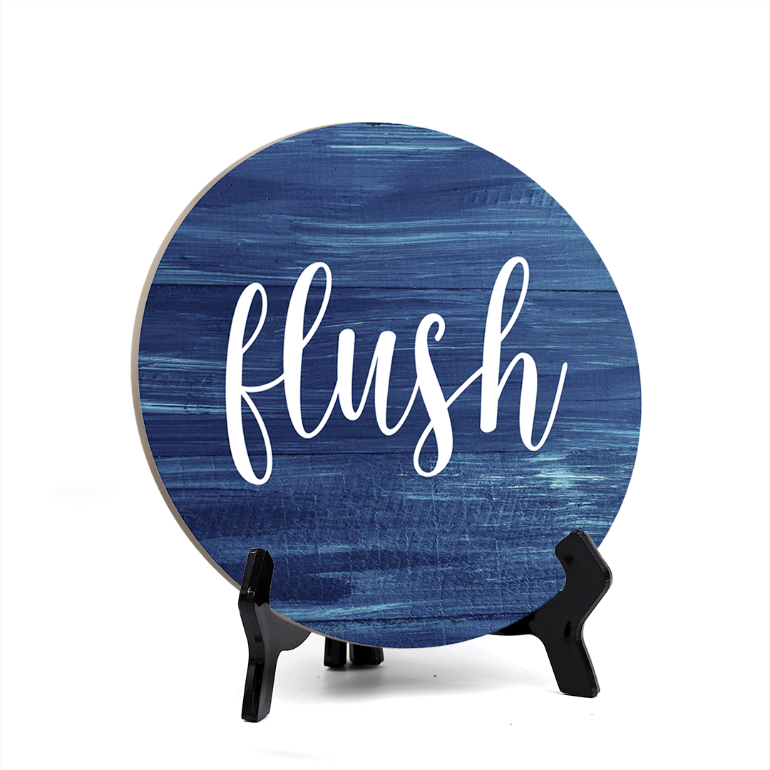 Round Flush, Washed Blue Wood Color Bathroom Table Sign with Acrylic ...
