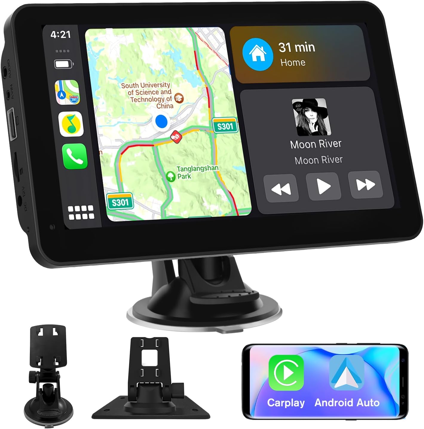 7 Inch Wireless Apple Carplay Android Auto Portable Car Stereo Radio ...