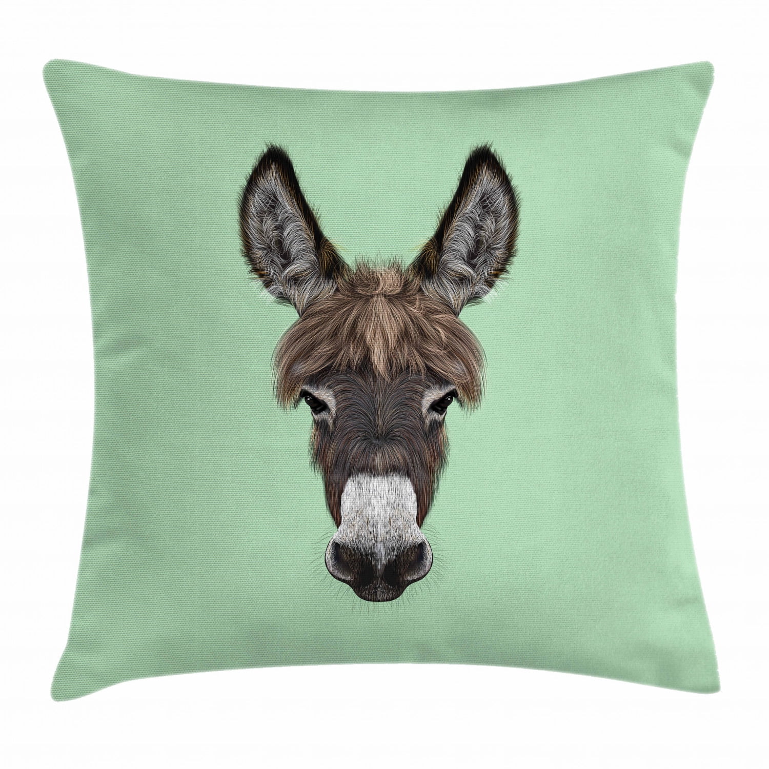Donkey Throw Pillow Cushion Cover, Illustrated Portrait of a Donkey ...
