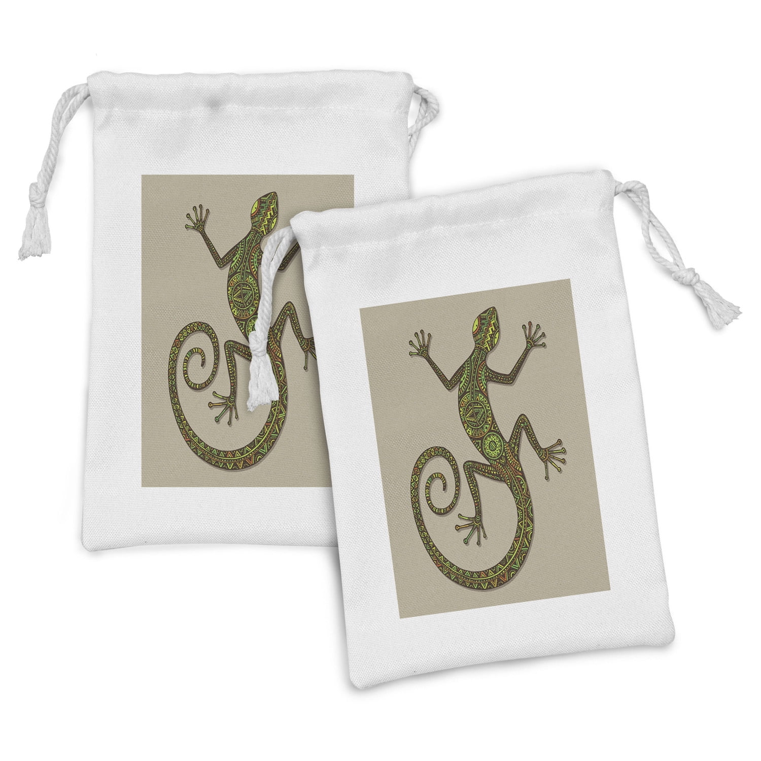 Reptile Fabric Pouch Set of 2, Ornamental Colorful Lizard Patterns ...
