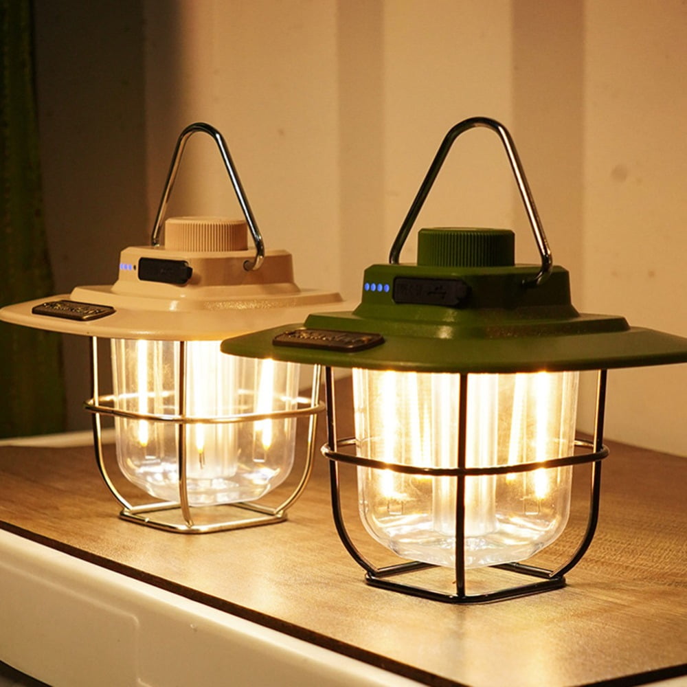 Retro Camping Lights Portable Camping Lantern Dimming Rechargeable LED ...