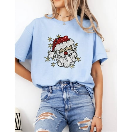 UPC 460302004265 - Retro Santa Face Winter Holiday Shirt Faux Glitter ...