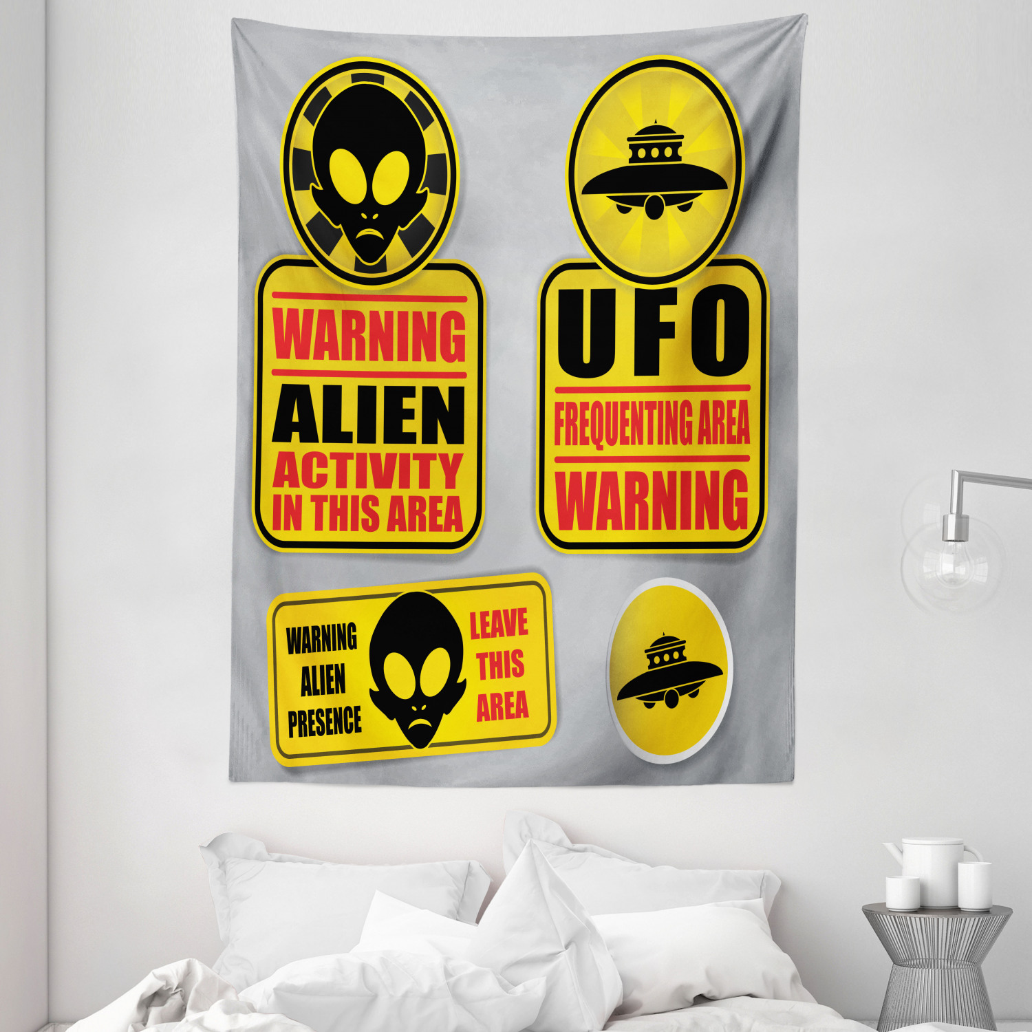 Outer Space Tapestry, Warning Alien Ufo Sign Face of Martian Creature ...
