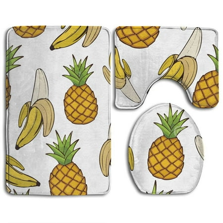 XDDJA Cartoon Bananas And Pineapples 3 Piece Bathroom Rugs Set Bath Rug ...
