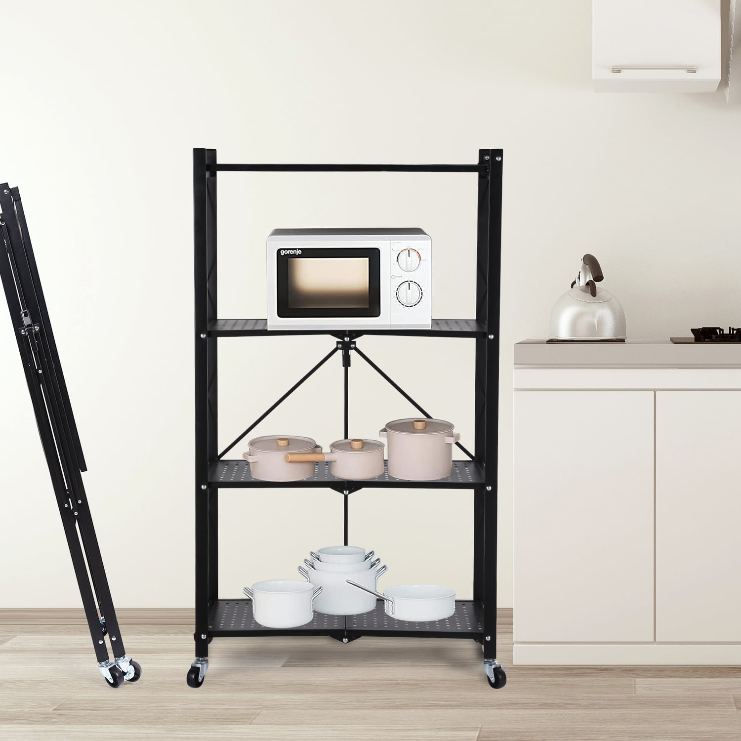 [US IN STOCK] 4-Tier Storage Shelves with Wheels Foldable Shelving Unit ...