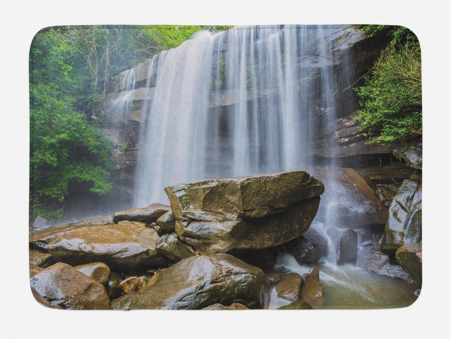 Waterfall Bath Mat, Waterfalls Surrounded by Rocks and Tropical Exotic ...