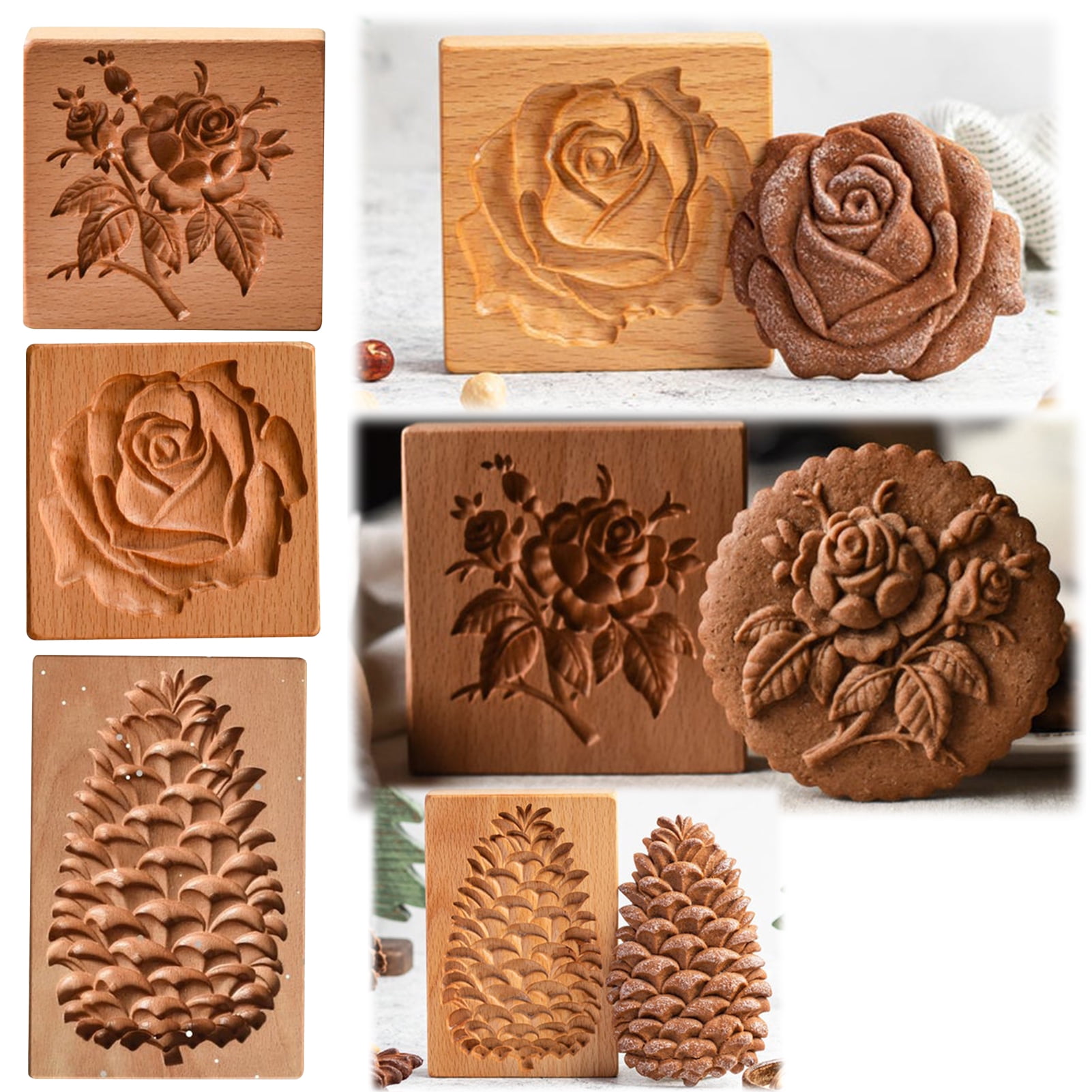 Walbest 3D Wooden Cookie Mold Cutter Embossing Mold Flower/Pinecone ...