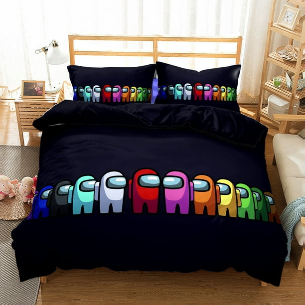 Among Us Bed Three Piece Set, Soft Microfiber, Duvet Cover, Suitable ...