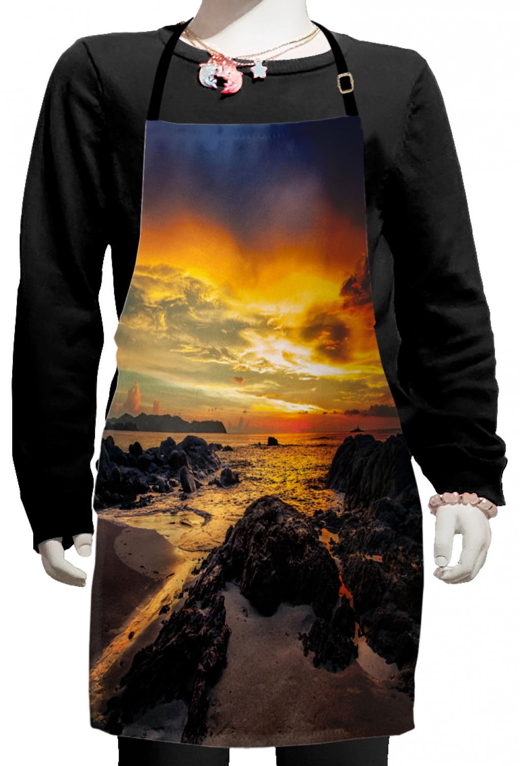 Beach Kids Apron, Colorful Majestic Sunrise Sky over Ocean with Rock ...