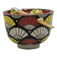 Colorful Oriental Fans Ramen Noodles Soup 5"D Bowl With Chopsticks Set ...