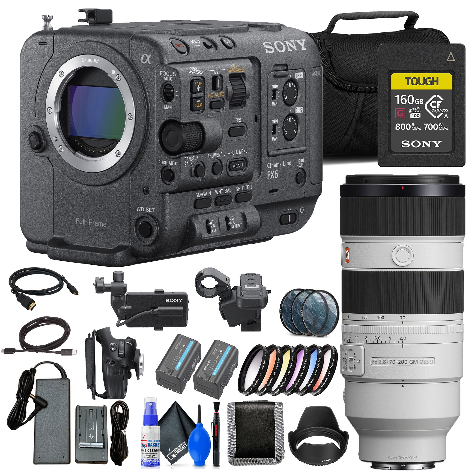 Sony FX6 Full-Frame Cinema Camera + Sony FE 70-200mm Lens + 160GB Card ...