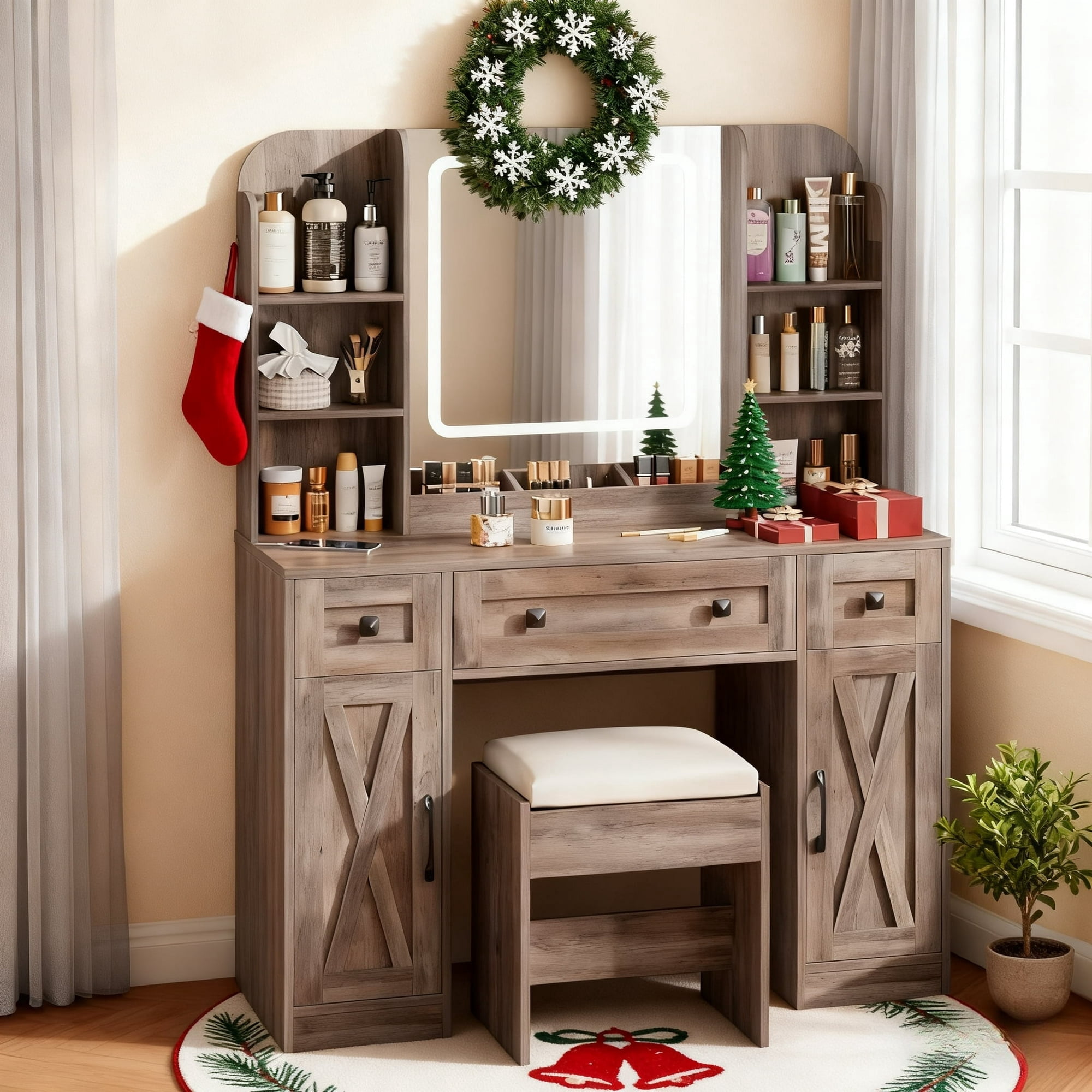 Click here for Vabches Large Vanity Desk Set With Lights And Mirr... prices