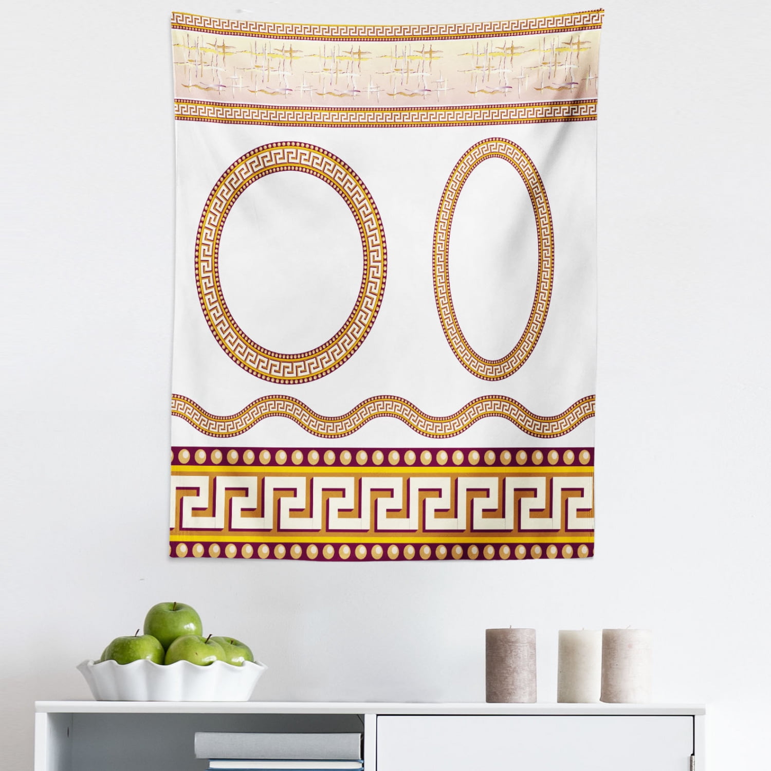 Greek Key Tapestry, Fret Pattern in Oval and Circle Shapes Wavy ...