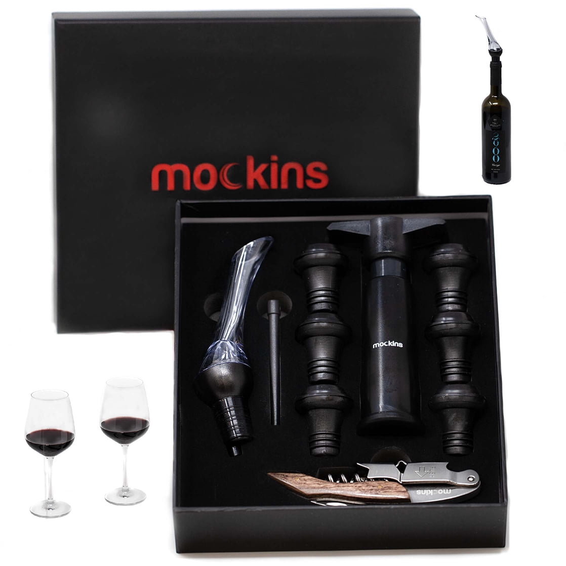 Nevlers All-In-One Wine Accessory Set | Wine Pump, 6 Stoppers, Wine ...