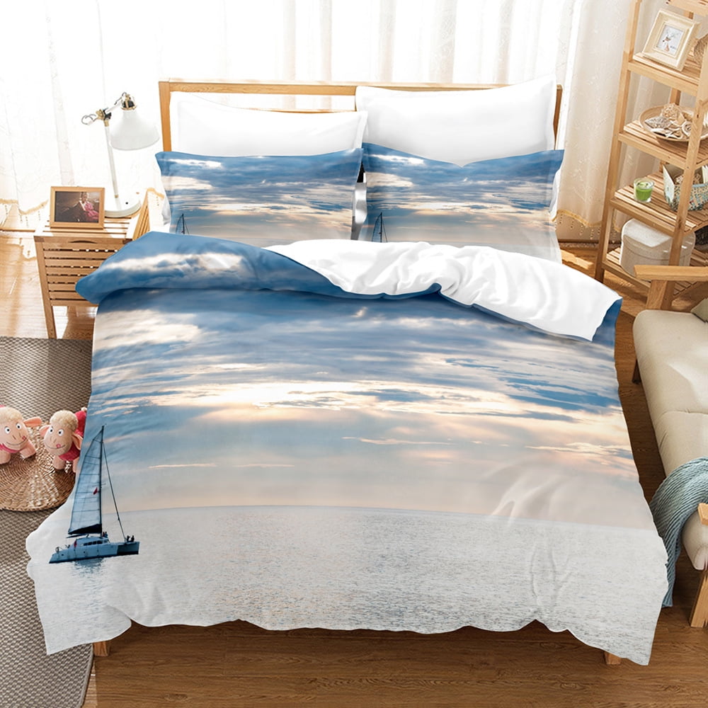 3PCS Twin Bedding Duvet Cover Sets Beach Woods Scenery for Kids Teens ...