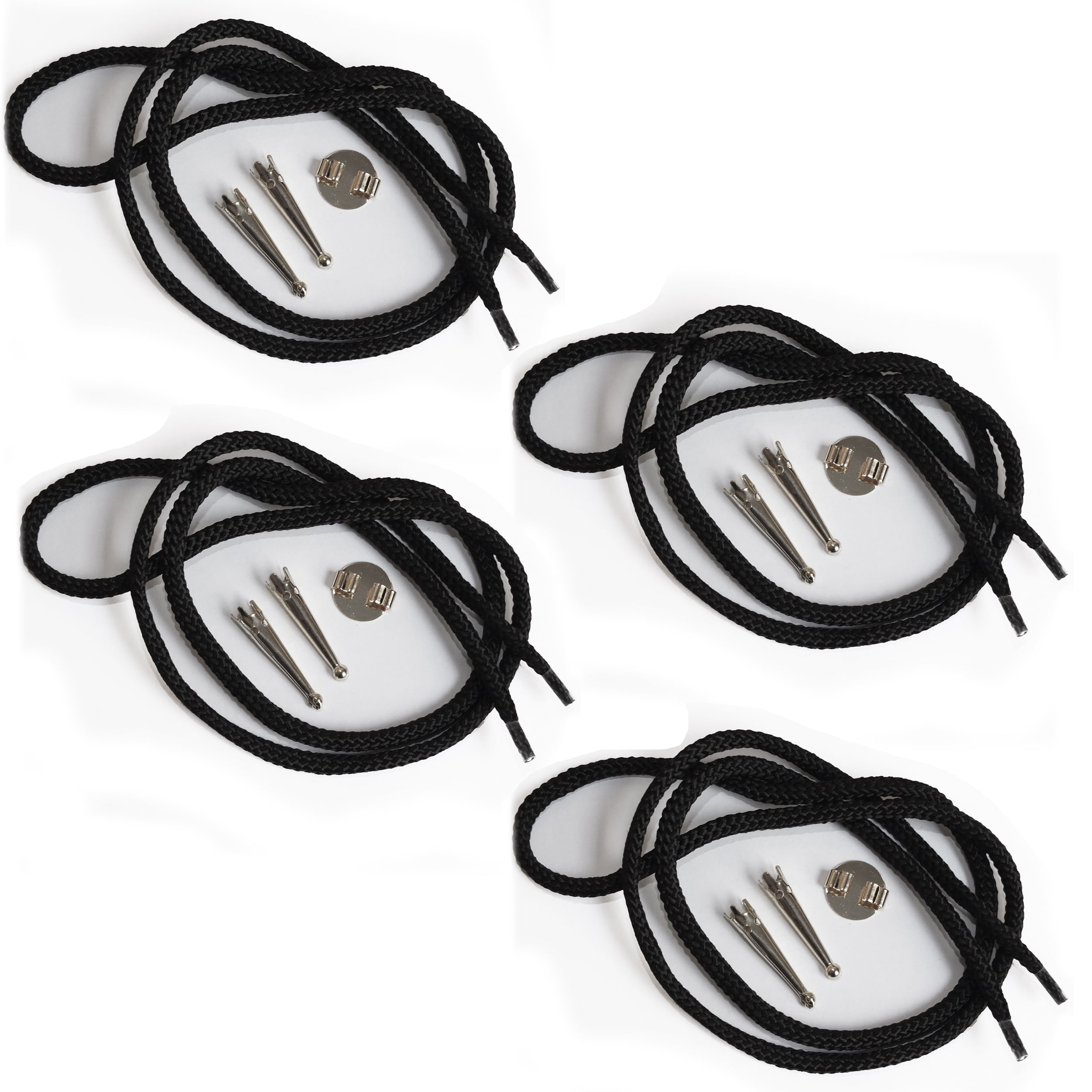 Blank Bolo Tie Kit Round Slide Smooth Tip Silvertone Parts Black Cord ...