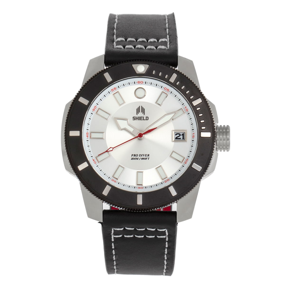 Shield Shaw Leather-Band Men'S Diver Watch W/Date - Silver - Walmart.com
