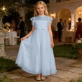 Bobifish Girls Dresses Halter Neck Flutter Sleeve Sheer Lace Ruffled A ...