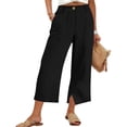 Annhoo Cotton Linen Capris for Women Split Hem High Waist Straight Leg ...