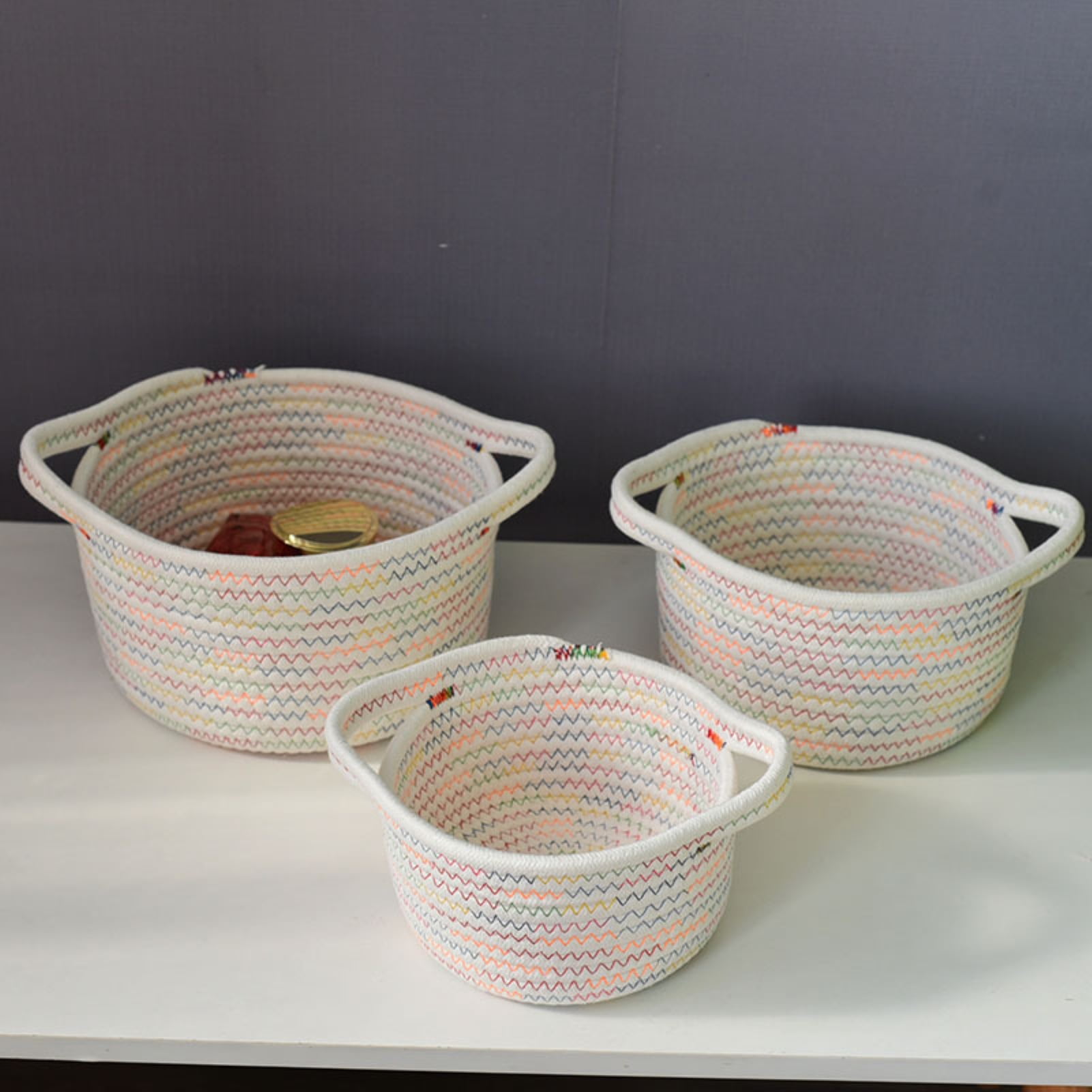 Visland Small Cotton Rope Basket Woven Storage Baske Decorative Toy ...