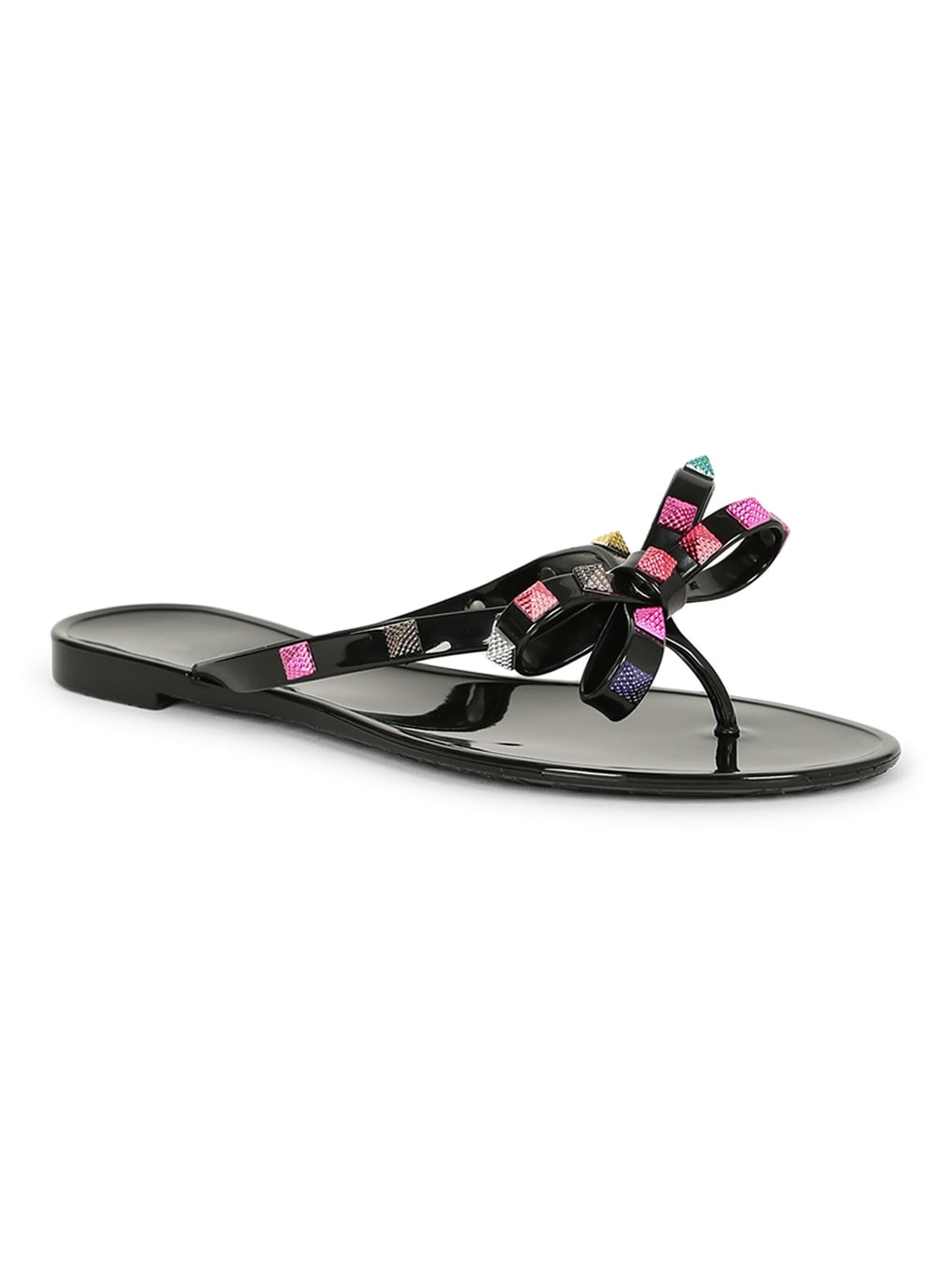 Women Jelly PVC Studded Bow Thong Flat Sandal 19465 - Walmart.com