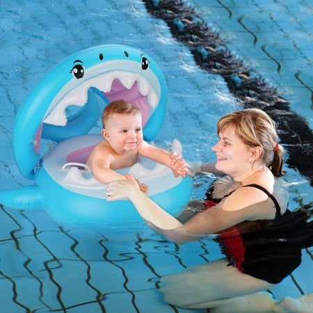 Baby Pool Float Swimming Float with Canopy Inflatable Floatie Swim Ring ...