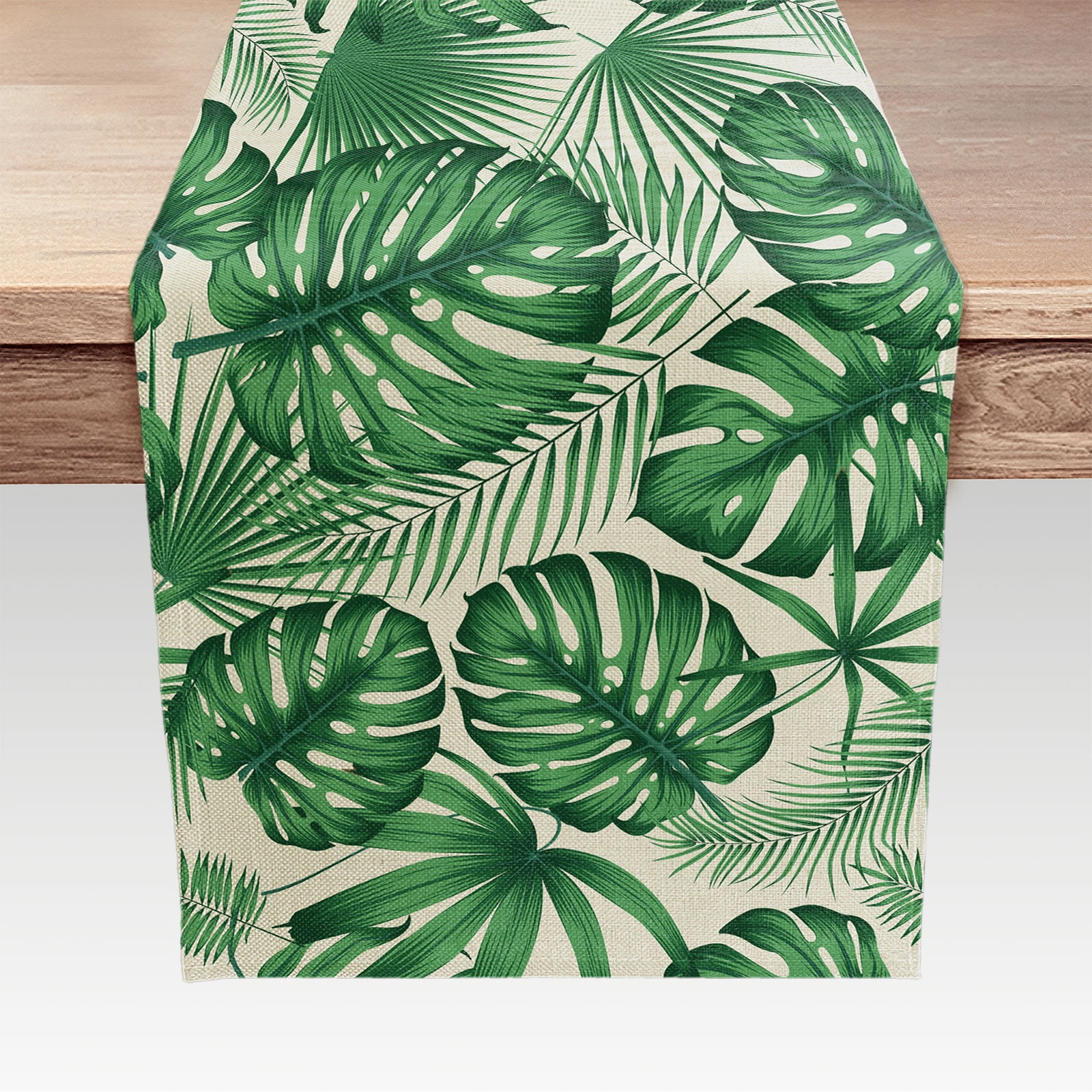 Green Leaf Dining Table Runner 72 inches Long, Tropical leaves Summer ...