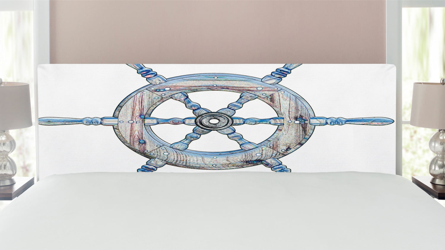Nautical Headboard, Illustration of a Wooden Ship Wheel over White ...