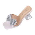 DIVVce Low Heel Slide Sandals For Women Rhinestone Bow Transparent ...