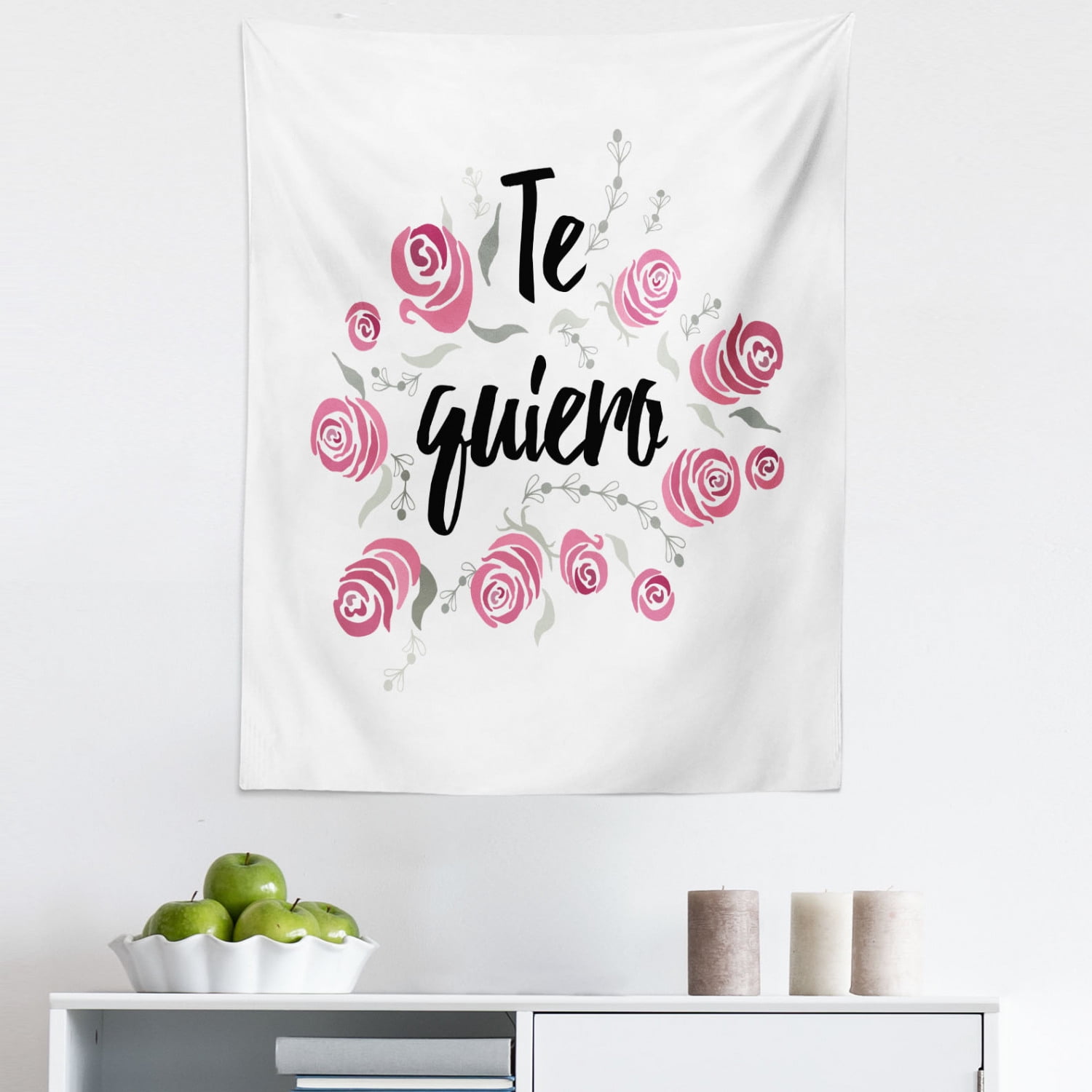 Spanish Tapestry, Te Quiero Typography with Rose Flower Wreath Romantic ...