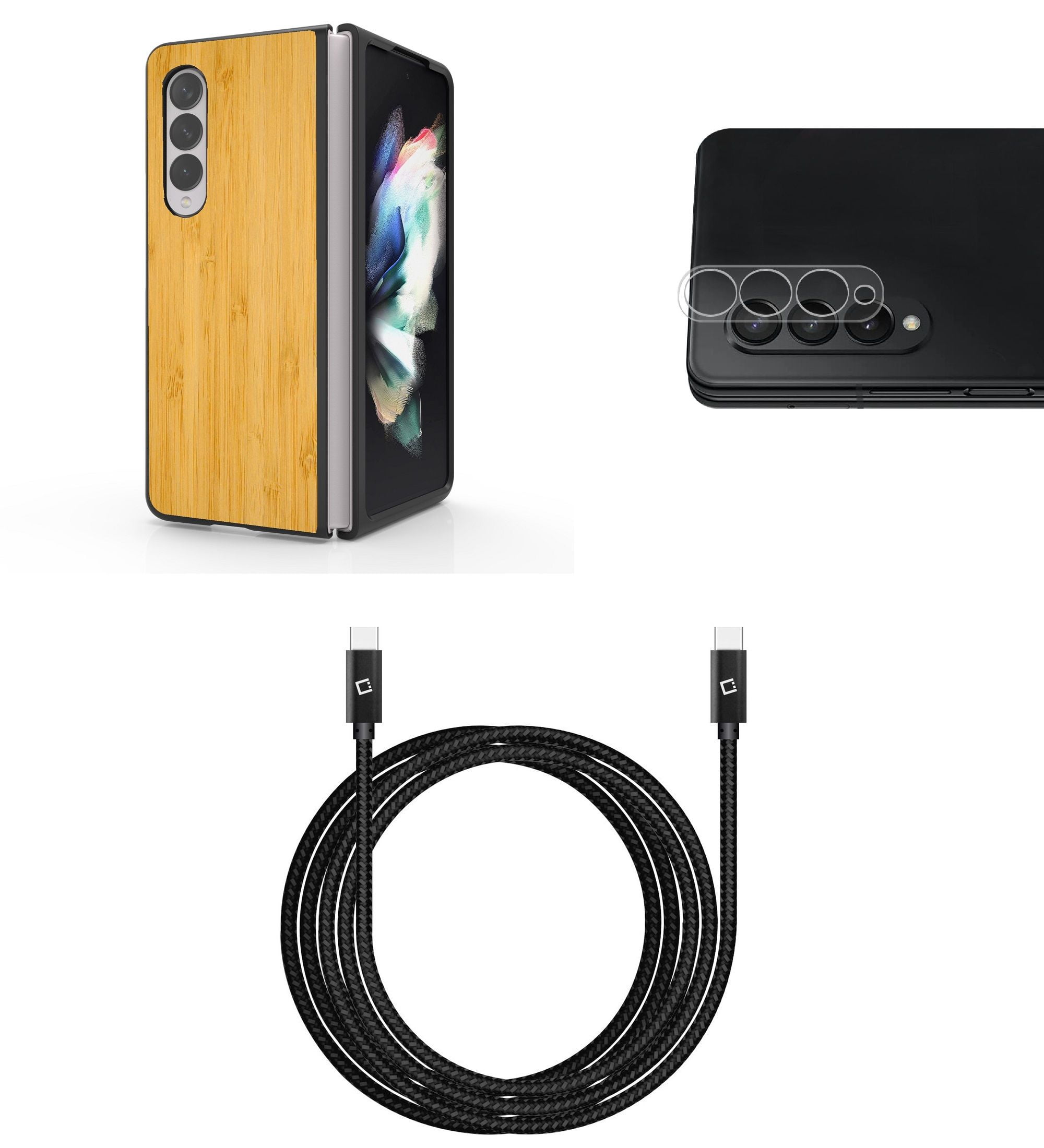 Accessory Bundle for Galaxy Z Fold 4: Slim Snap-On Case (Light Wood ...