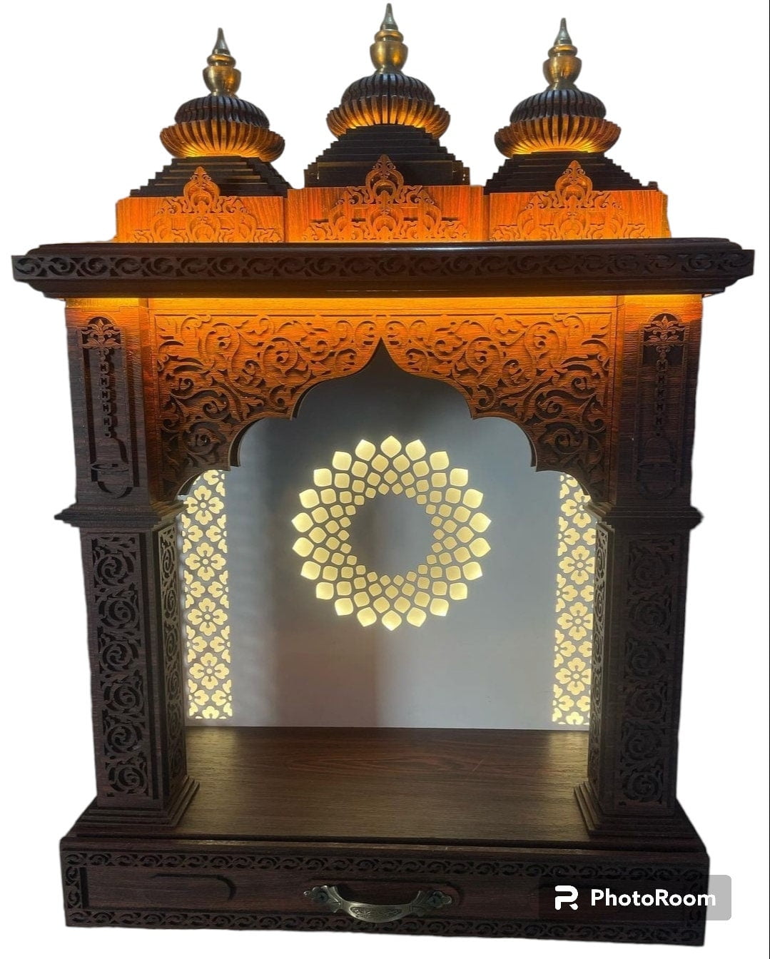 Pooja Mandir / Designer Wooden Temple With LED Lights / Mandir For Home ...
