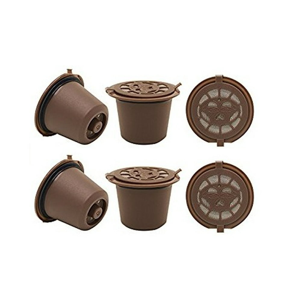 Nespresso Reusable Empty Refillable Capsule Pods with Scoop - Brown (6 ...