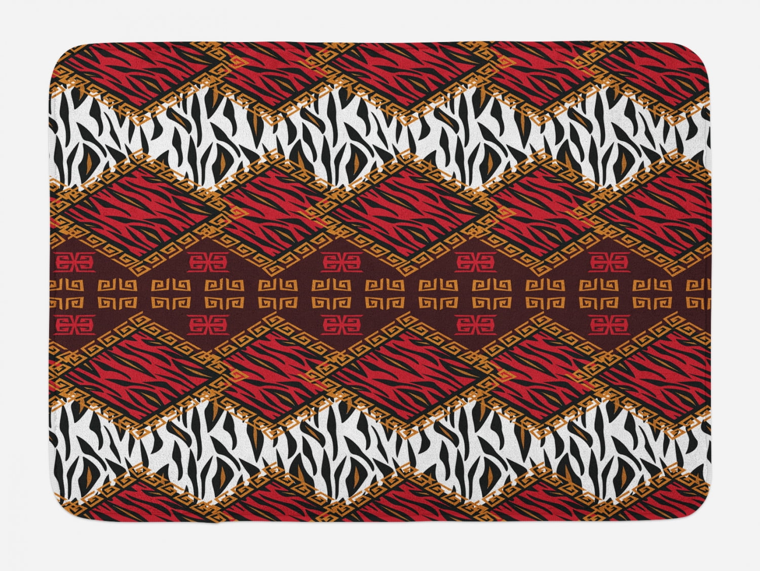 Safari Bath Mat, African Animal Skin Stylized Stripes in Diamond ...