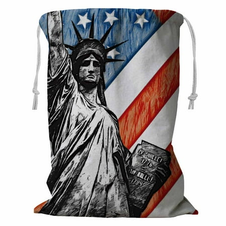 YUSDECOR Staue of Liberty with American Flag Storage Basket Laundry Bag ...