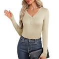 gbyLJF Long Sleeve Shirts for Women Solid Color V Neck Button Basics ...