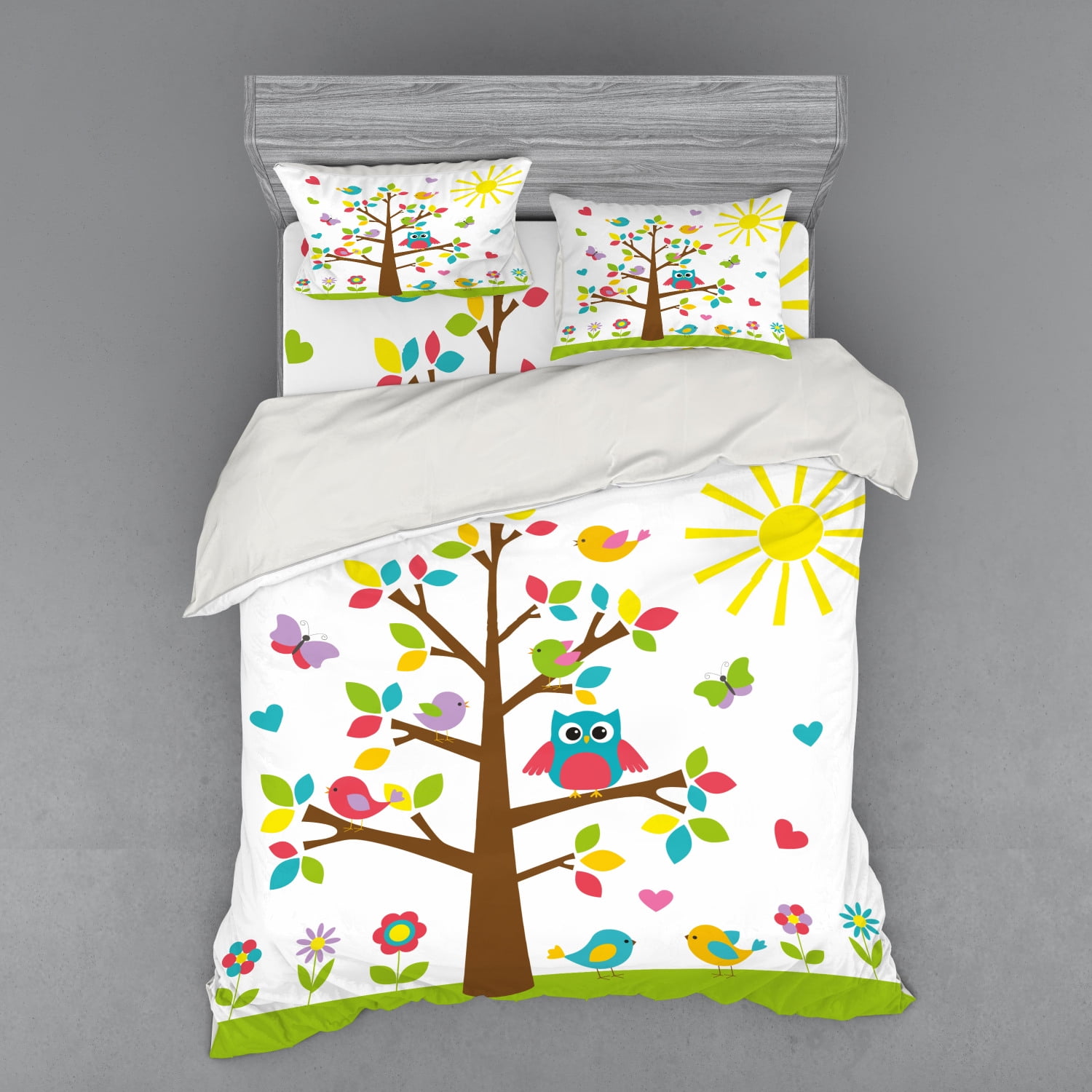 Ambesonne Cartoon Bedding Set 4 Pcs, Colorful Tree Owl, Queen ...