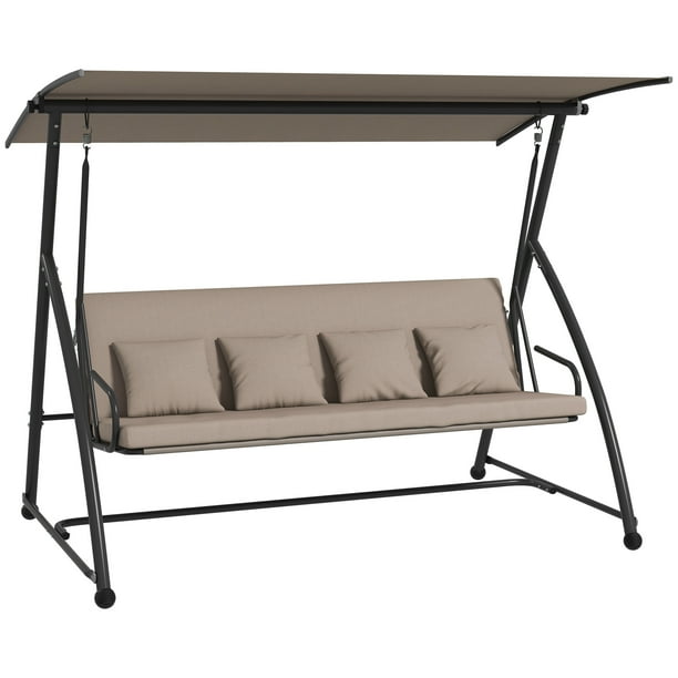 Outsunny 3 Seater Porch Swing Convertible Swing Chair Bed Cushioned ...