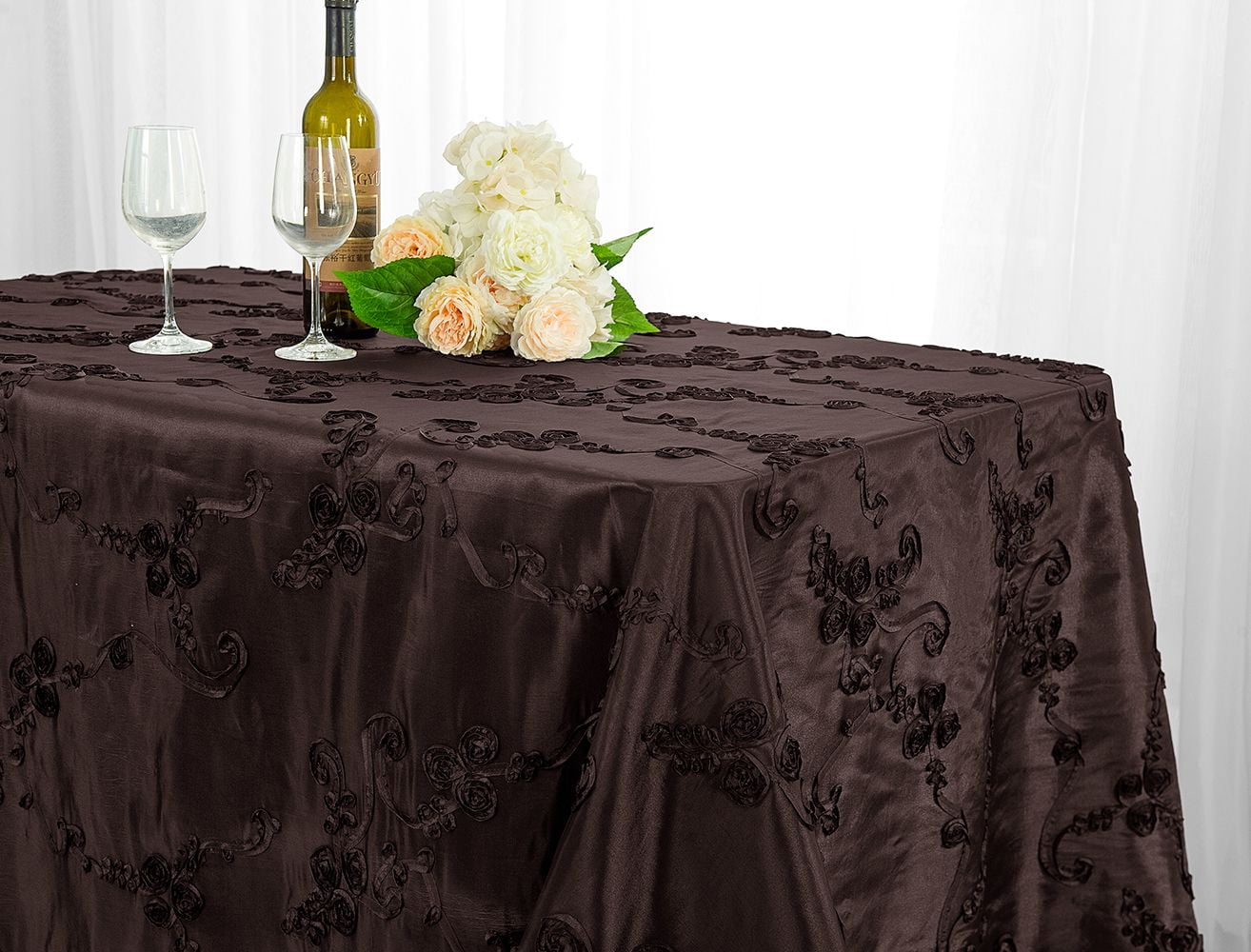 Wedding Linens Inc. 90" x 156'' Rectangular Ribbon Taffeta Tablecloth ...