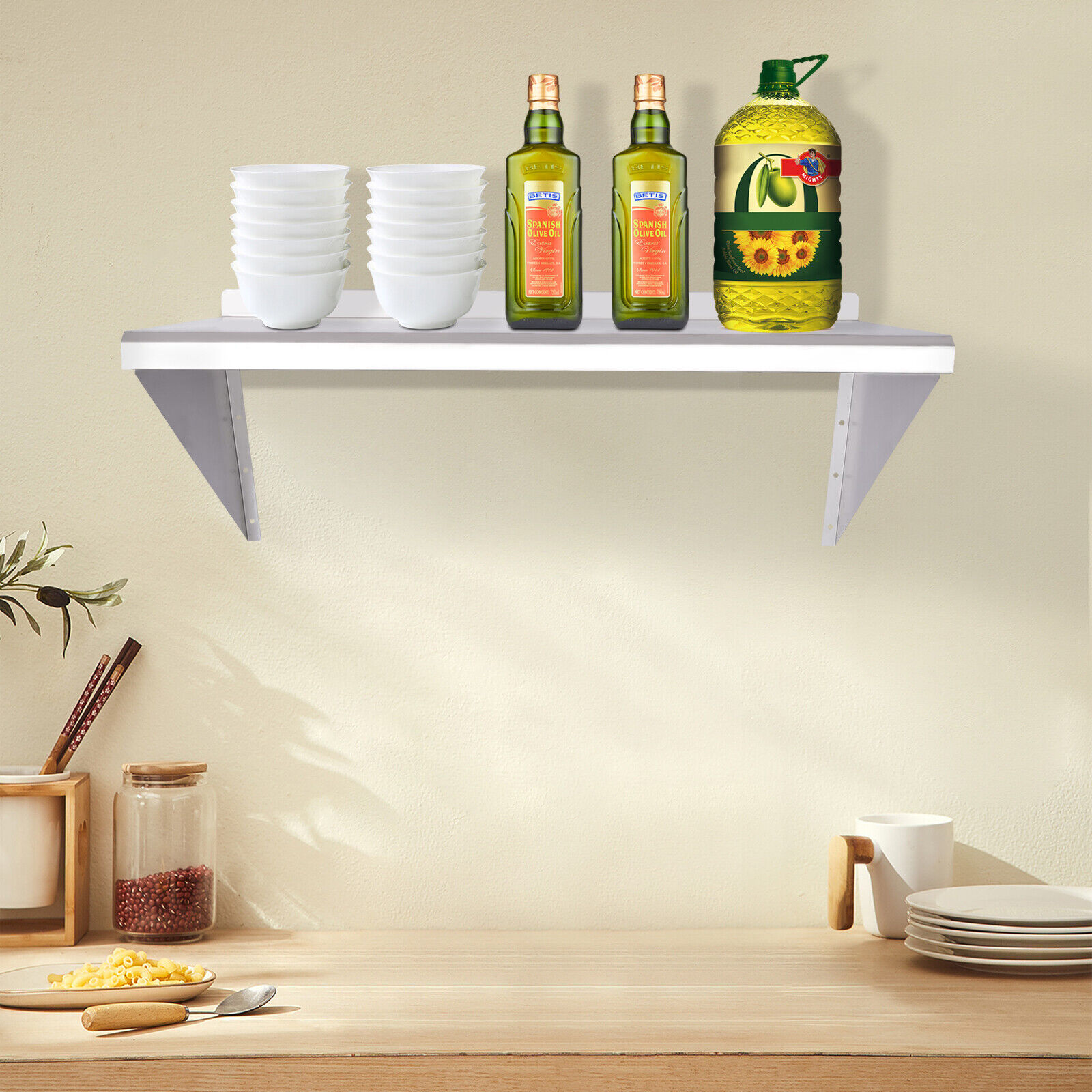 FETCOI Wall-mounted Stainless Steel Shelf Commercial Floating Shelving ...