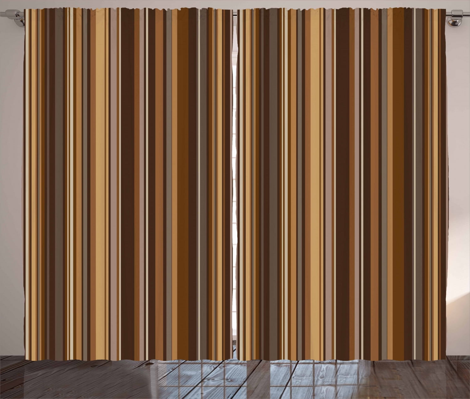 Abstract Curtains 2 Panels Set, Vertical Lines in Earthen Toned Color ...
