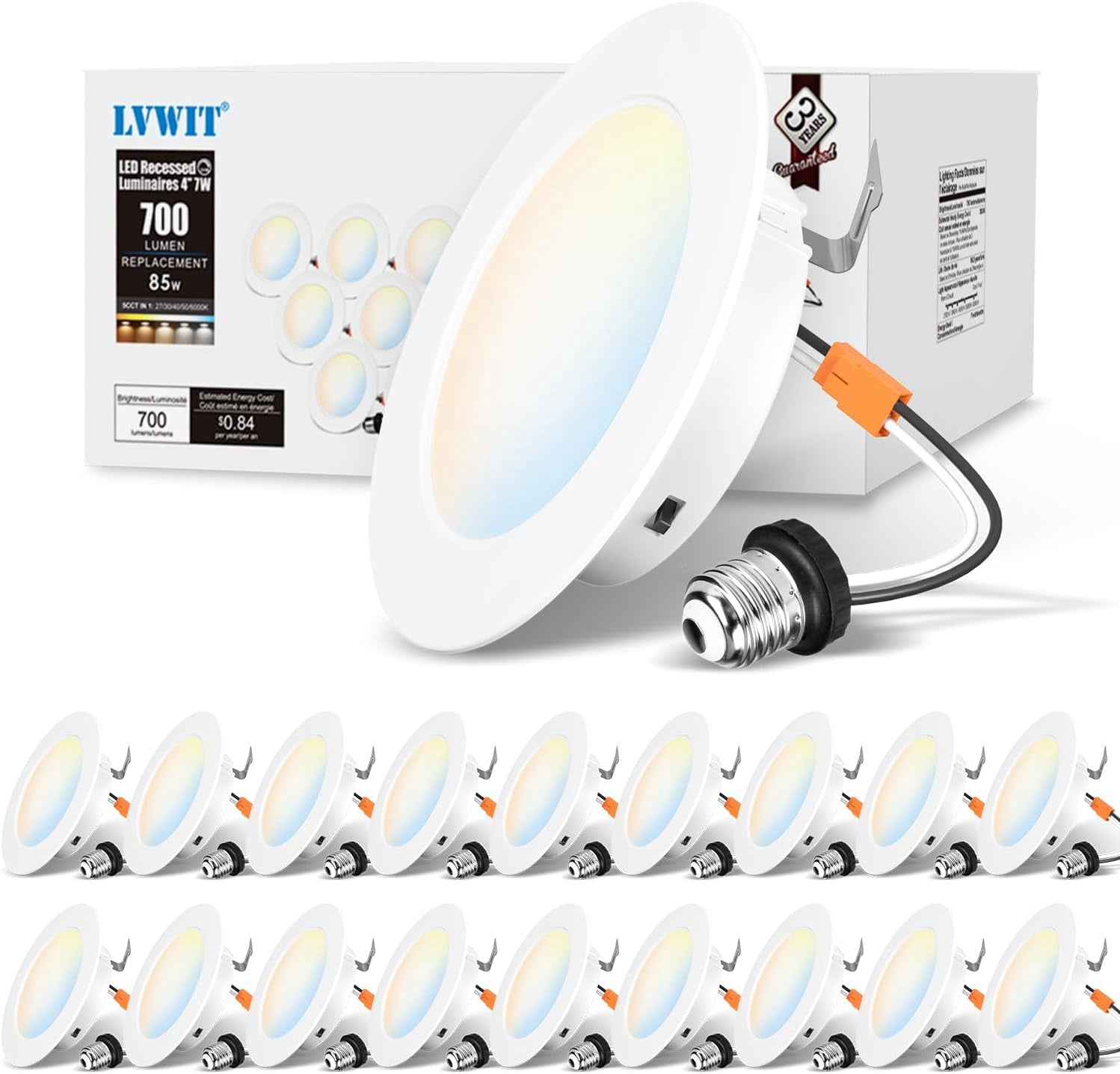 SHILIU-4 Inch 5CCT LED Downlight, 7W 700 Lumens Dimmable, IC Rated ...