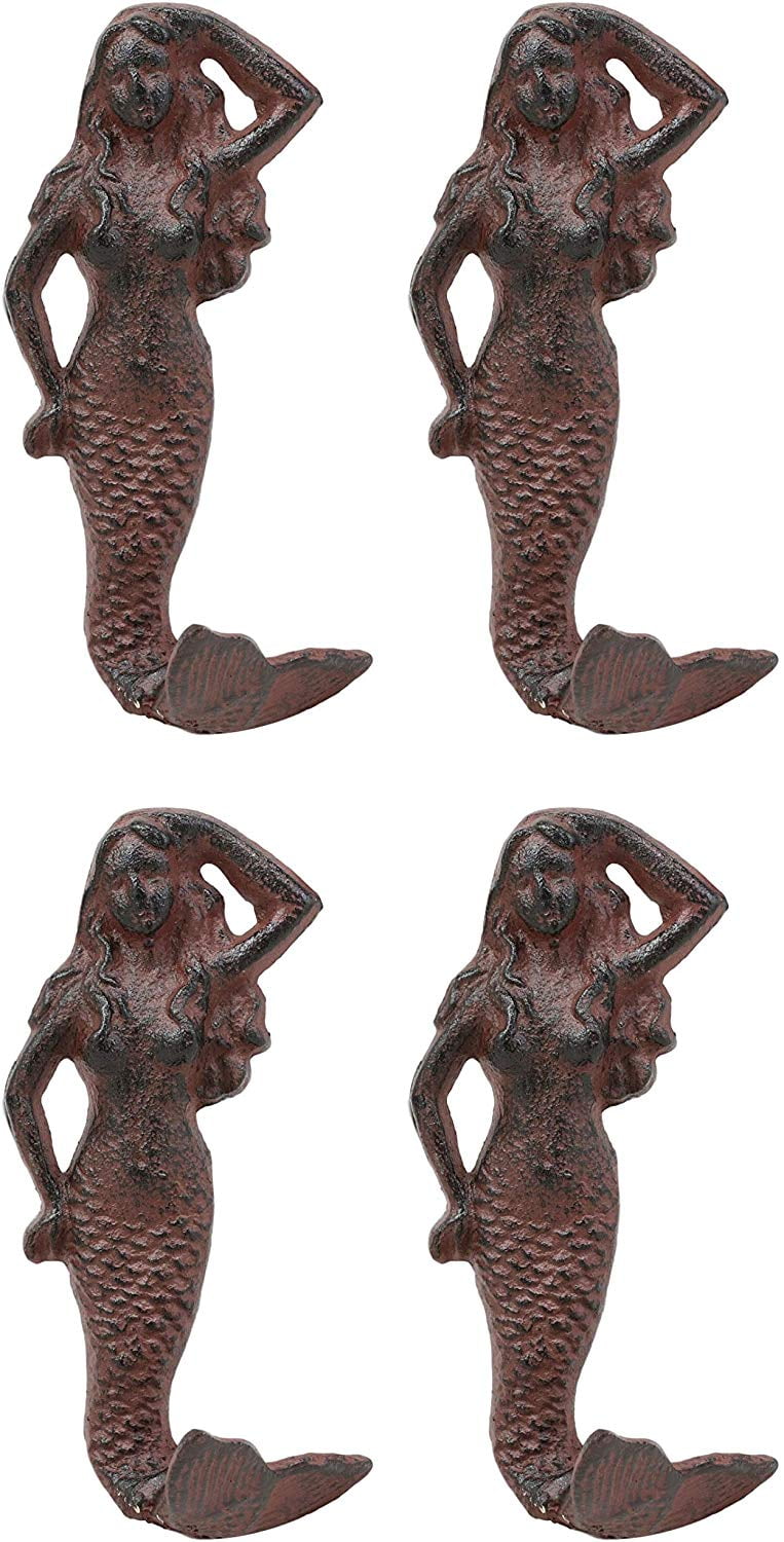 Ebros 6" Tall Cast Iron Finish Wall Coat Hook Mermaids Accent Hooks Set ...